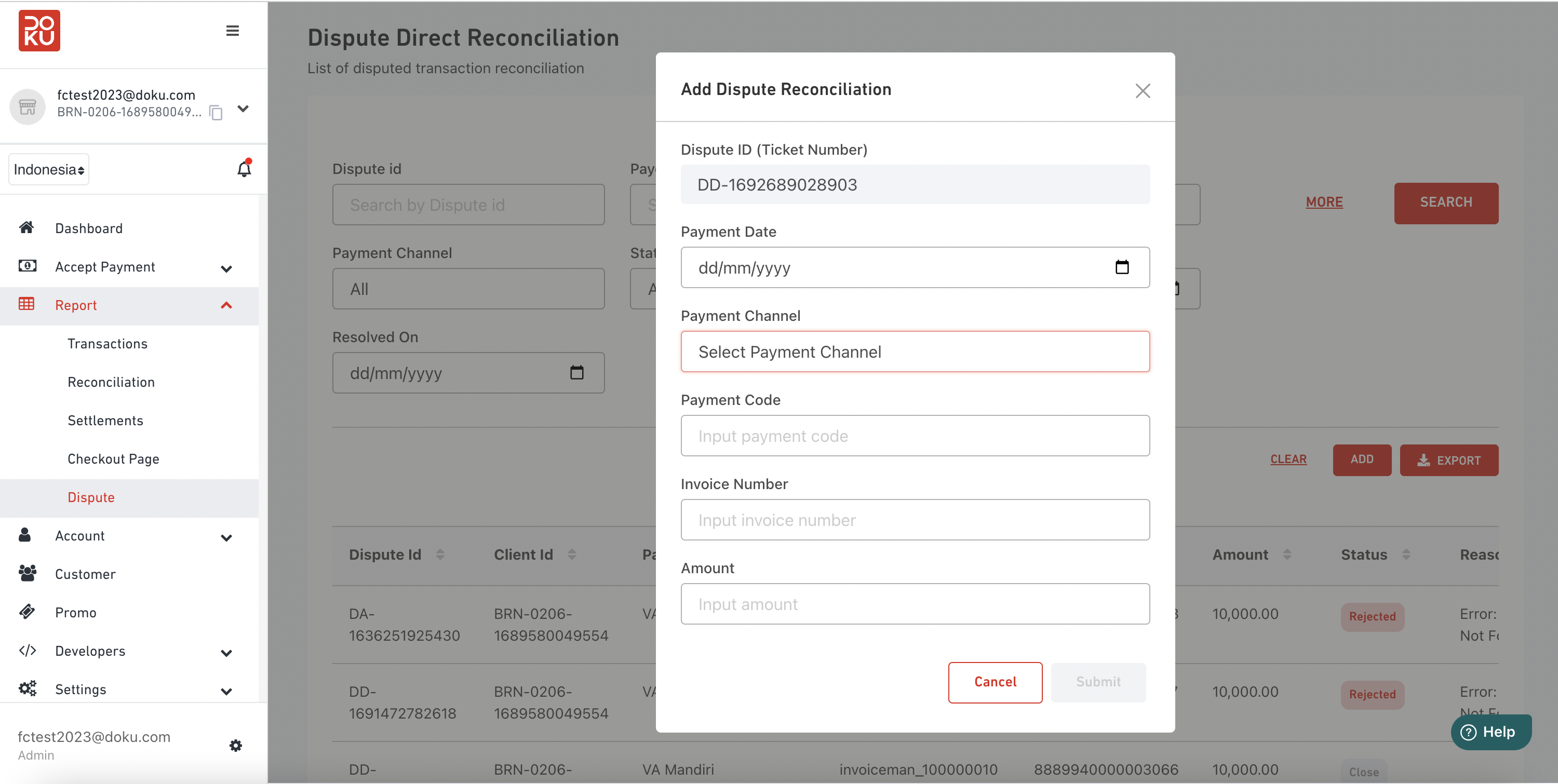 Dispute Direct Transactions | DOKU Technical Documentation