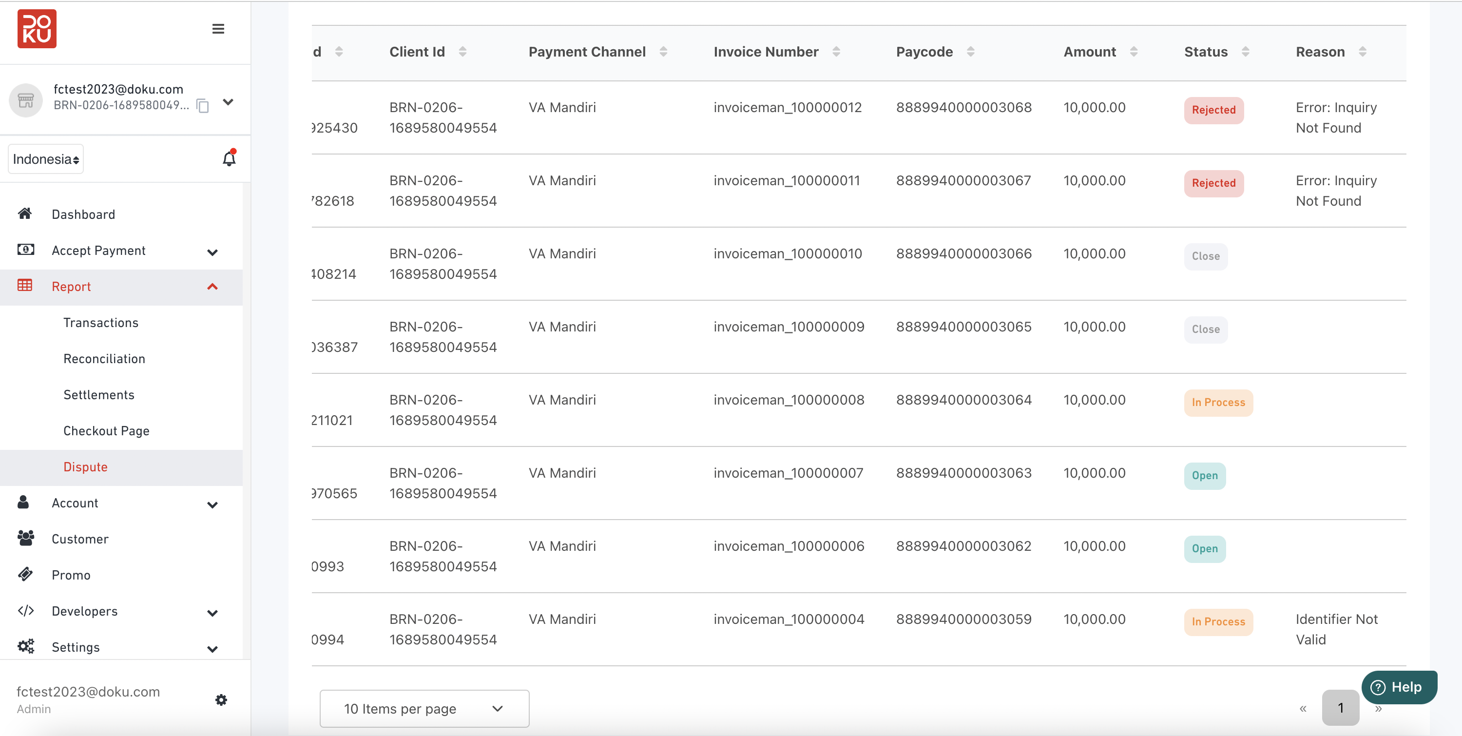 Dispute Direct Transactions | DOKU Technical Documentation
